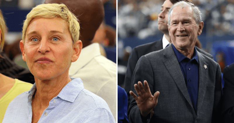 George W Bush and Ellen DeGeneres sit together at Cowboys game, social ...
