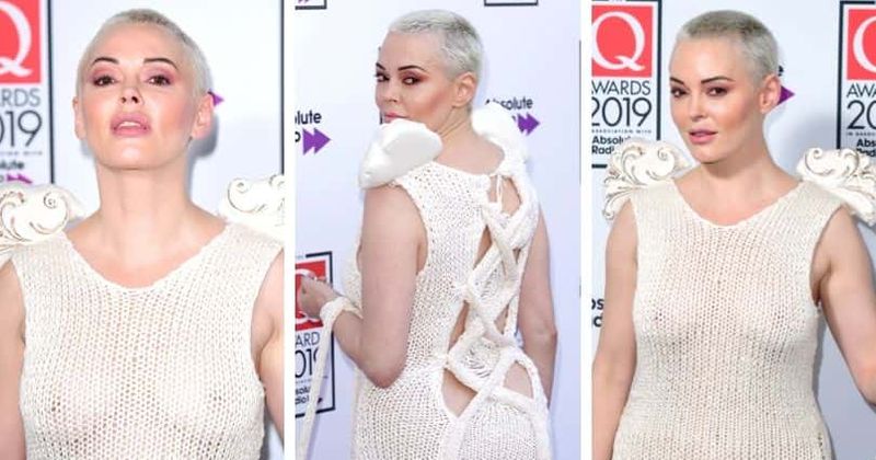 Rose McGowan goes braless in see-through sheer knitted dress leaving ...
