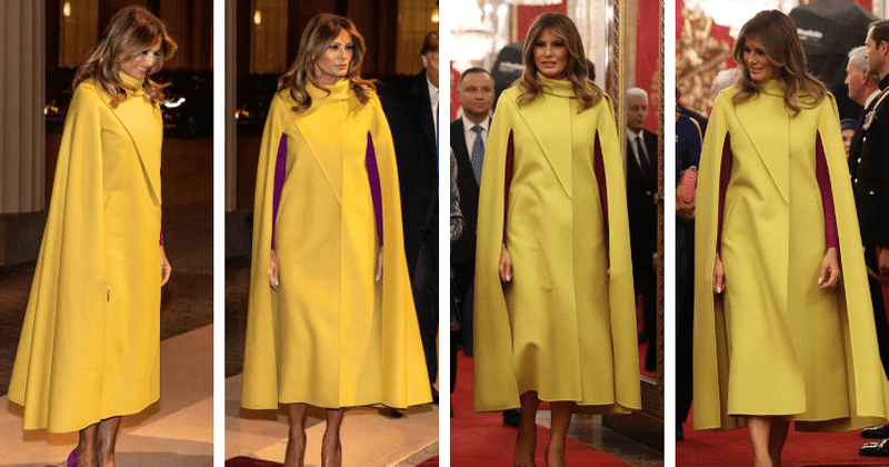 Melania Trump stands out in gorgeous yellow Valentino cape for meeting ...