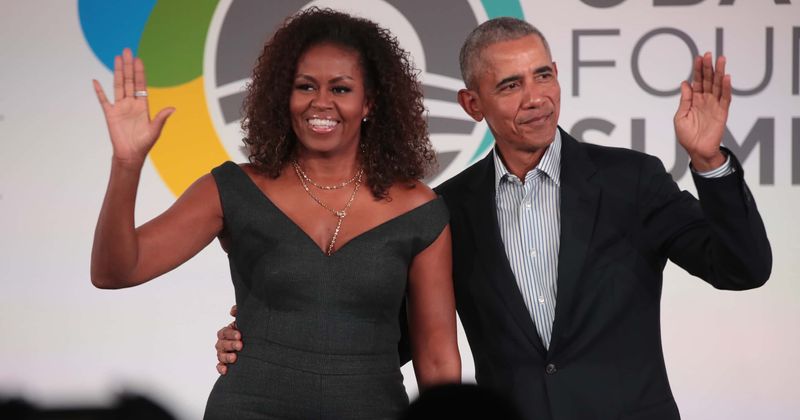 Michelle Obama rocks a polka dot prom dress with a side slit in ...